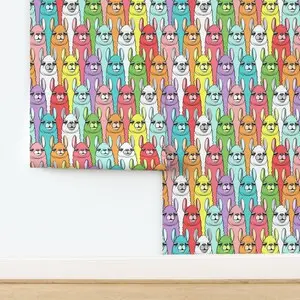Spoonflower Llamas Llama Zoo Farm Head Face Custom Pre-pasted Wallpaper