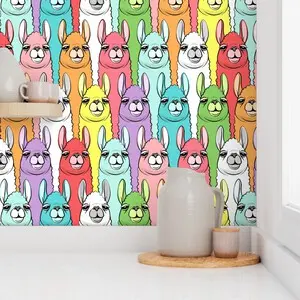 Spoonflower Llamas Llama Zoo Farm Head Face Custom Pre-pasted Wallpaper