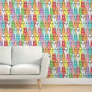 Spoonflower Llamas Llama Zoo Farm Head Face Custom Pre-pasted Wallpaper