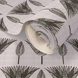 Spoonflower Lotus Deco Lilac 100% Natural Sisal Grasscloth Wallcovering - Purple