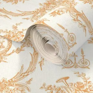 Spoonflower Marie Toile Citrus 1 100% Natural Sisal Grasscloth Wallcovering - Orange