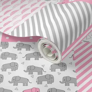 Spoonflower Elephant Quilt Pink Gray Elephants Nursery Cheater Traditional Wallpaper - Pink,gray