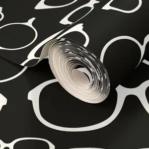 Spoonflower Black And White Glasses 100% Natural Sisal Grasscloth Wallcovering - Black,white