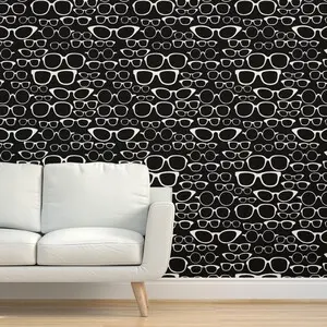 Spoonflower Black And White Glasses 100% Natural Sisal Grasscloth Wallcovering
