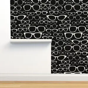 Spoonflower Black And White Glasses 100% Natural Sisal Grasscloth Wallcovering