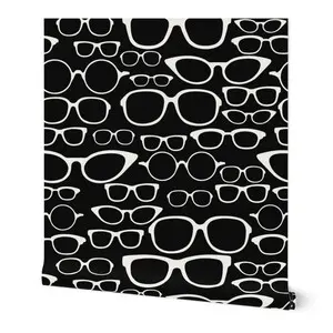 Spoonflower Black And White Glasses 100% Natural Sisal Grasscloth Wallcovering