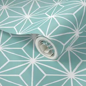 Spoonflower Star Modern Geometric Mosaic Tile Pastel Origami Traditional Wallpaper Teal,white,green