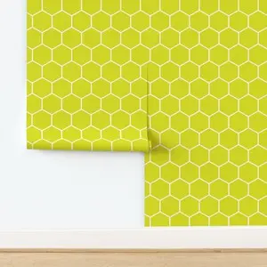 Spoonflower Green Yellow Chartreuse Geometric Hexagons Custom Removable Wallpaper