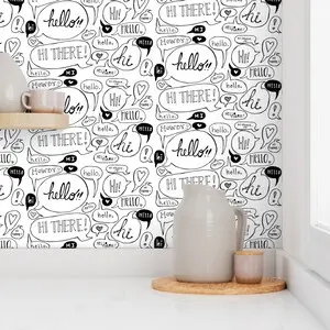 Spoonflower Hello Typography Letters Bonjour Calgary Custom Pre-pasted Wallpaper