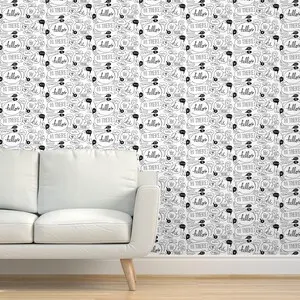 Spoonflower Hello Typography Letters Bonjour Calgary Custom Pre-pasted Wallpaper