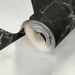 Spoonflower Black And White Marble Stripes 100% Natural Sisal Grasscloth Wallcovering - Black,white