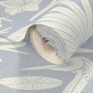 Spoonflower Low Country Egret Light 100% Natural Sisal Grasscloth Wallcovering - Blue