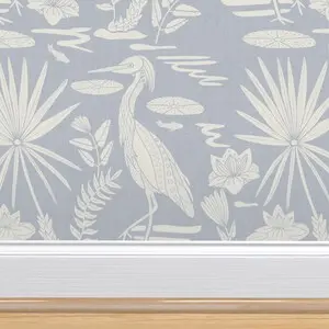 Spoonflower Low Country Egret Light 100% Natural Sisal Grasscloth Wallcovering - Blue