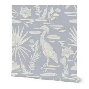 Spoonflower Low Country Egret Light 100% Natural Sisal Grasscloth Wallcovering - Blue