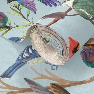 Spoonflower Birds 100% Natural Sisal Grasscloth Wallcovering - Red