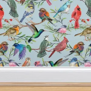 Spoonflower Birds 100% Natural Sisal Grasscloth Wallcovering