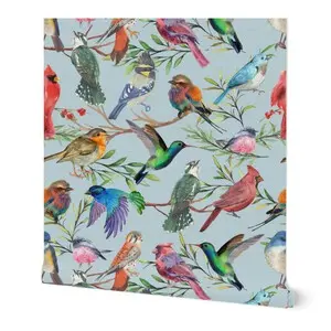 Spoonflower Birds 100% Natural Sisal Grasscloth Wallcovering
