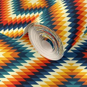 Spoonflower Colorful Diamonds Blue Yellow Red Tribal 100% Natural Sisal Grasscloth Wallcovering Orange