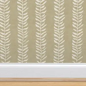 Spoonflower Botanical Block Print Cream Gold Leaf Pattern 100% Natural Sisal Grasscloth Wallcovering - Beige,brown,gray