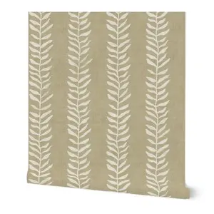 Spoonflower Botanical Block Print Cream Gold Leaf Pattern 100% Natural Sisal Grasscloth Wallcovering - Beige,brown,gray