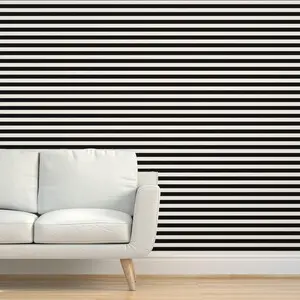 Spoonflower Black Stripe Stripes Monochrome And White Simple 100% Natural Sisal Grasscloth Wallcovering