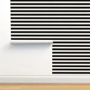Spoonflower Black Stripe Stripes Monochrome And White Simple 100% Natural Sisal Grasscloth Wallcovering