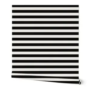 Spoonflower Black Stripe Stripes Monochrome And White Simple 100% Natural Sisal Grasscloth Wallcovering