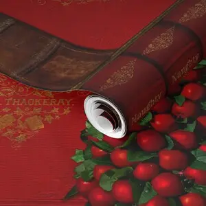 Spoonflower Green Red Holiday Christmas Santa Books Custom Pre-pasted Wallpaper - Brown,green