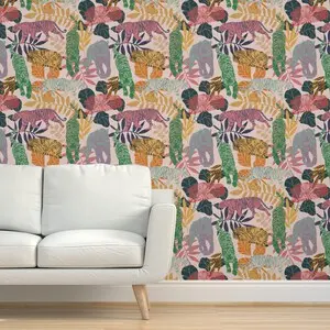 Spoonflower Lunar Tiger Light 100% Natural Sisal Grasscloth Wallcovering