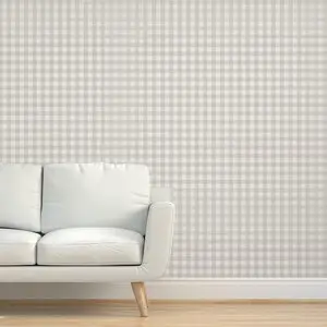Spoonflower Light Buffalo Plaid Gingham 100% Natural Sisal Grasscloth Wallcovering - Gray,white