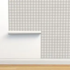 Spoonflower Light Buffalo Plaid Gingham 100% Natural Sisal Grasscloth Wallcovering - Gray,white