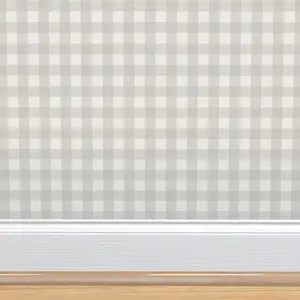 Spoonflower Light Buffalo Plaid Gingham 100% Natural Sisal Grasscloth Wallcovering - Gray,white