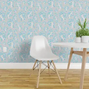 Spoonflower Garden Snow Berries Winter Plants Seeds Custom Pre-pasted Wallpaper - Blue