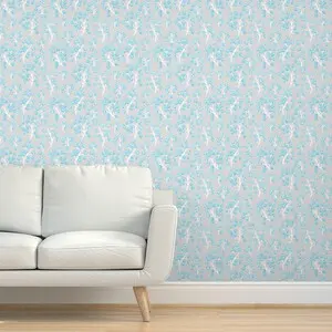 Spoonflower Garden Snow Berries Winter Plants Seeds Custom Pre-pasted Wallpaper - Blue