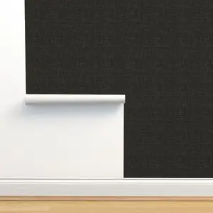 Spoonflower Black Shadow Warm Grey 100% Natural Sisal Grasscloth Wallcovering - Black,gray