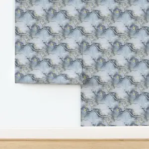 Spoonflower Blue Gold Marble Glass Custom Pre-pasted Wallpaper