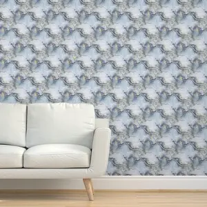Spoonflower Blue Gold Marble Glass Custom Pre-pasted Wallpaper
