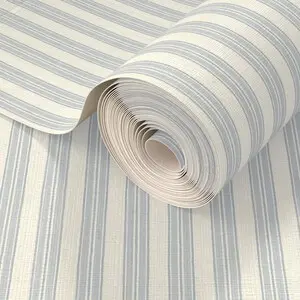 Spoonflower Gray Stripe Neutral French Ticking Classic 100% Natural Sisal Grasscloth Wallcovering - Blue