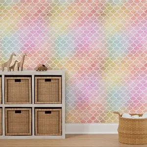 Spoonflower Pastel Watercolor Scale Pattern Kawaii Custom Pre-pasted Wallpaper