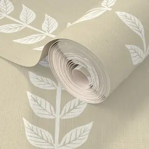 Spoonflower Manchester Tan And White Elton Vine 100% Natural Sisal Grasscloth Wallcovering - Tan,white