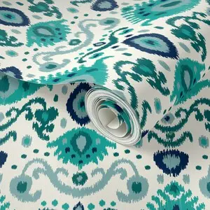 Spoonflower Abstract Trendy Ikat Traditional Wallpaper - Blue,mint,green