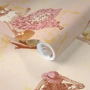 Spoonflower Beach Toile Modern Boho Custom Pre-pasted Wallpaper - Pink,orange,brown