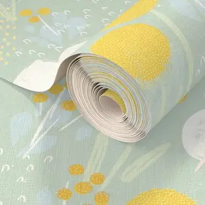 Spoonflower Au Flora M+m Eucalyptus 100% Natural Sisal Grasscloth Wallcovering - Blue