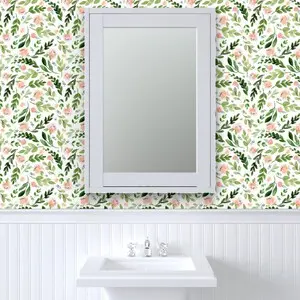 Spoonflower Flowers Leaves Floral Peony Wedding Peonies Custom Pre-pasted Wallpaper - Green