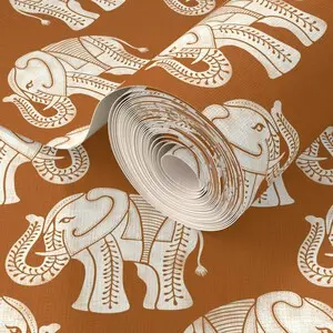 Spoonflower Marni Elephant Burnt Orange 100% Natural Sisal Grasscloth Wallcovering