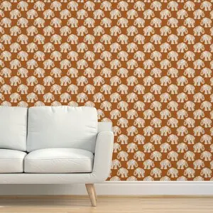 Spoonflower Marni Elephant Burnt Orange 100% Natural Sisal Grasscloth Wallcovering