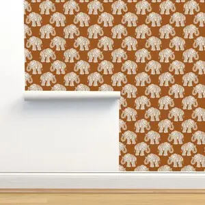 Spoonflower Marni Elephant Burnt Orange 100% Natural Sisal Grasscloth Wallcovering