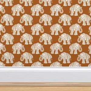 Spoonflower Marni Elephant Burnt Orange 100% Natural Sisal Grasscloth Wallcovering