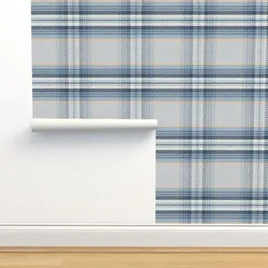 Spoonflower Blue And Plaid 100% Natural Sisal Grasscloth Wallcovering