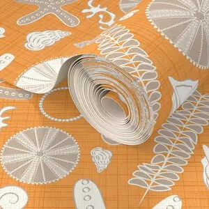 Spoonflower Look What I Found On The Beach Golden 100% Natural Sisal Grasscloth Wallcovering - Orange